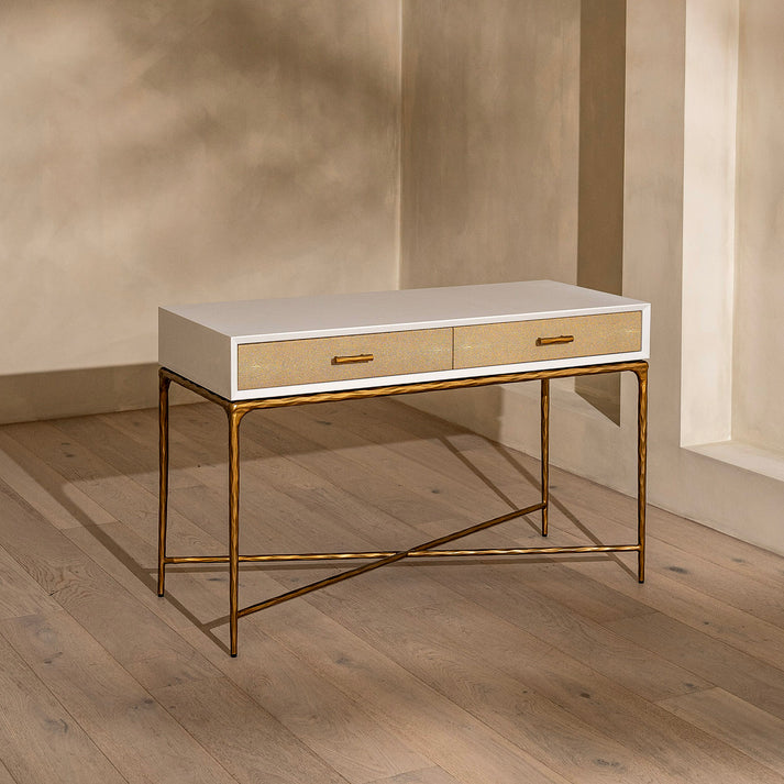 Airlie Dressing Table | 1200 Wide White, Shagreen & Brass Forged Metal ...