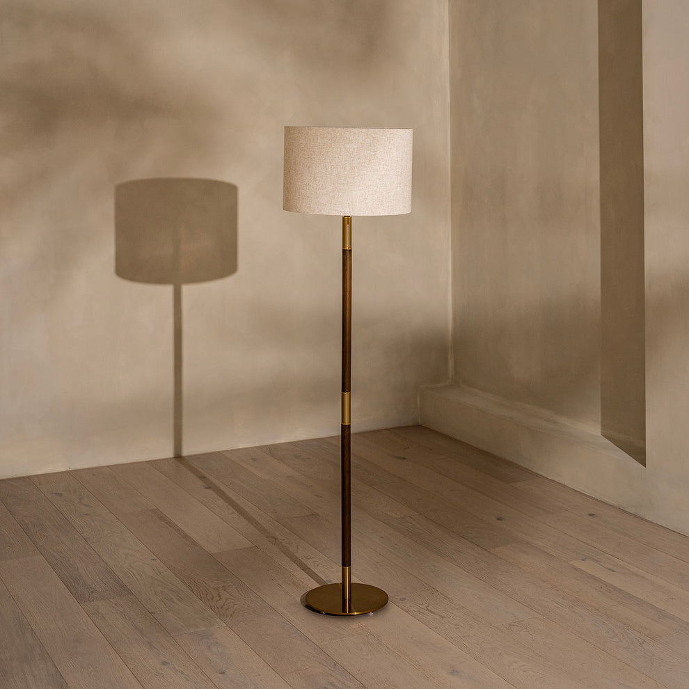 Chester | Walnut & Brass Floor Lamp – Burbeck At Home